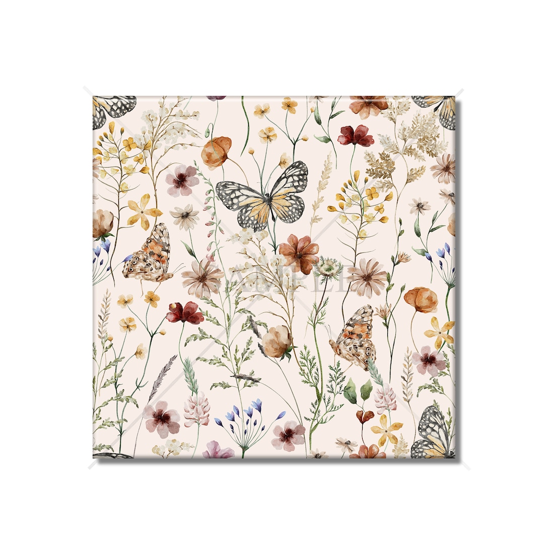 Wildflower Botanical Butterflies Ceramic Tile - Decorative Kitchen ...