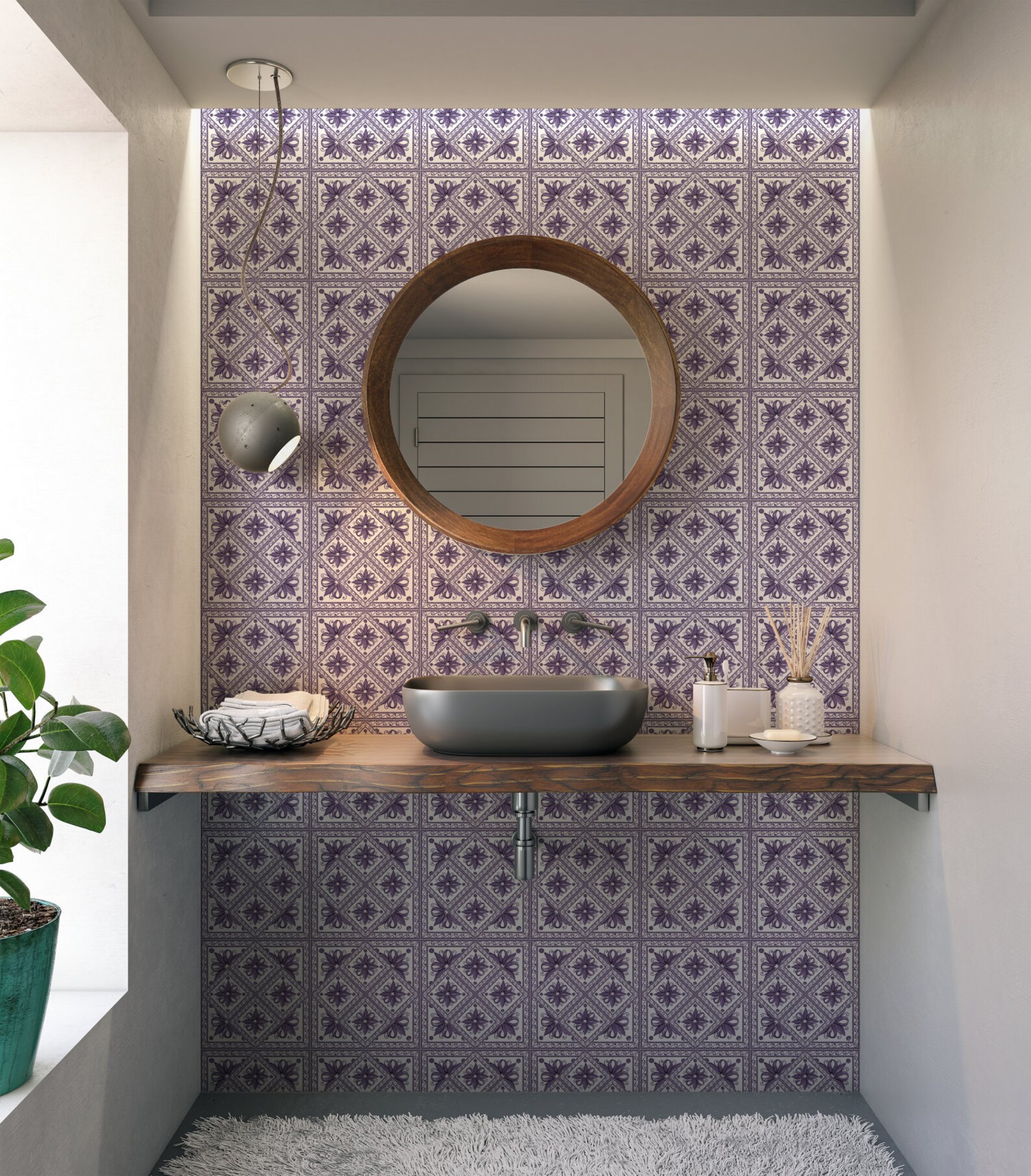 Purple Ceramic Accent Tile - Patterned Tile Purple Design Backsplash ...