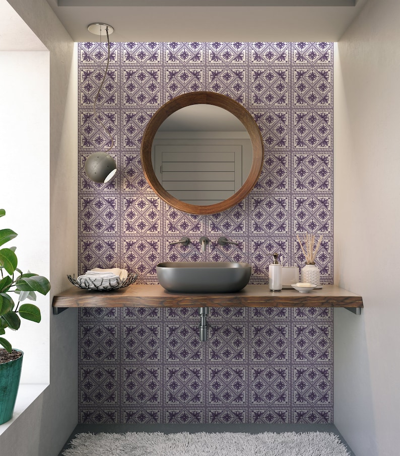 Purple Ceramic Accent Tile - Patterned Tile Purple Design Backsplash ...
