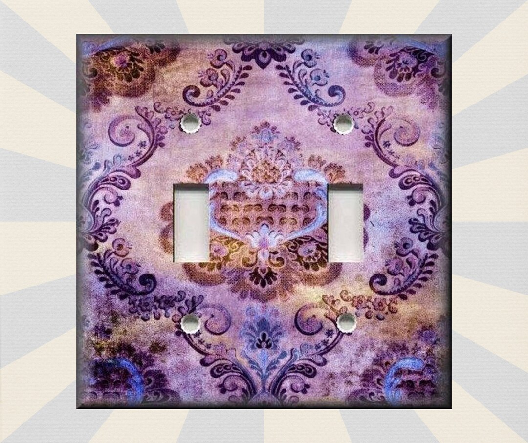 Bohemian Gypsy Purple Damask Switch Plate Covers Boho Decor Metal Light ...