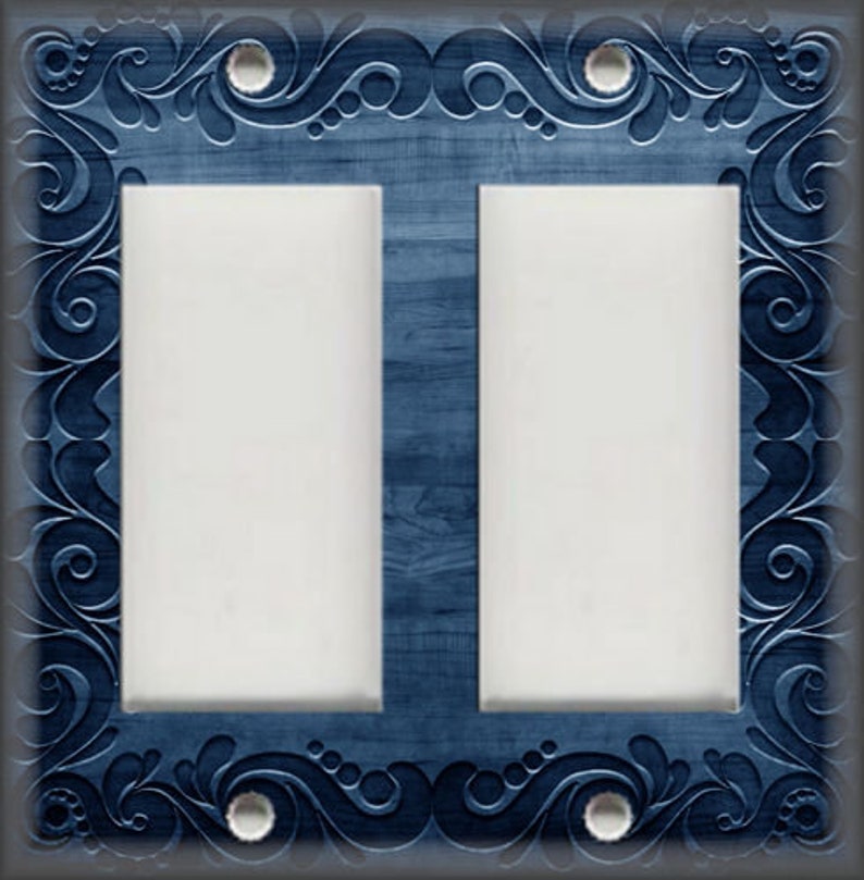 Navy Blue Rustic Swirl Framed Wood Design - Metal Light Switch Plate ...