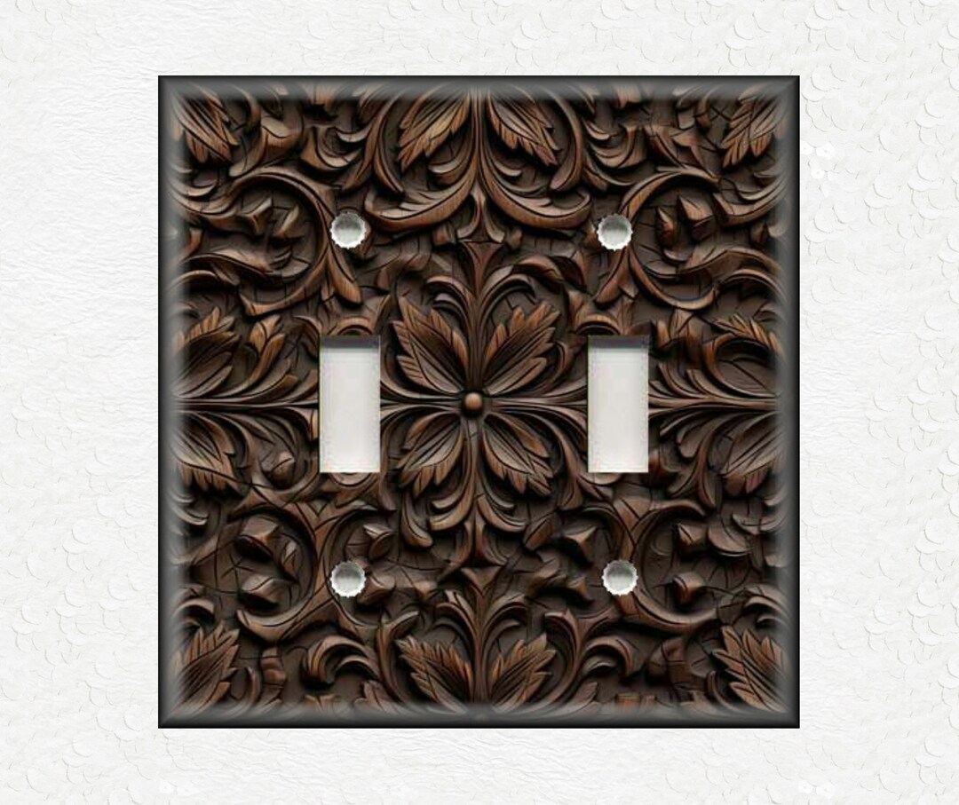 Carved Wood Design Metal Switch Plate and Outlet Covers Unique ...