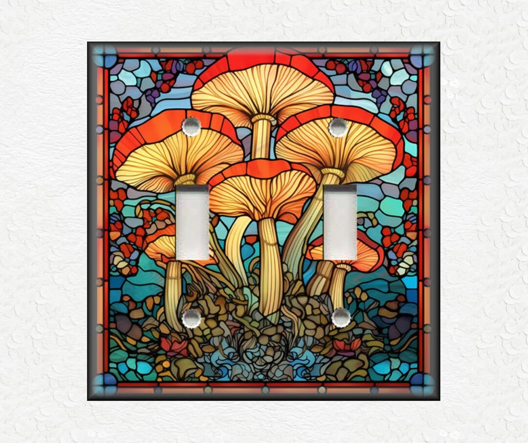 Stained Glass Pattern Mushroom Art Design Metal Switch Plate Covers and ...