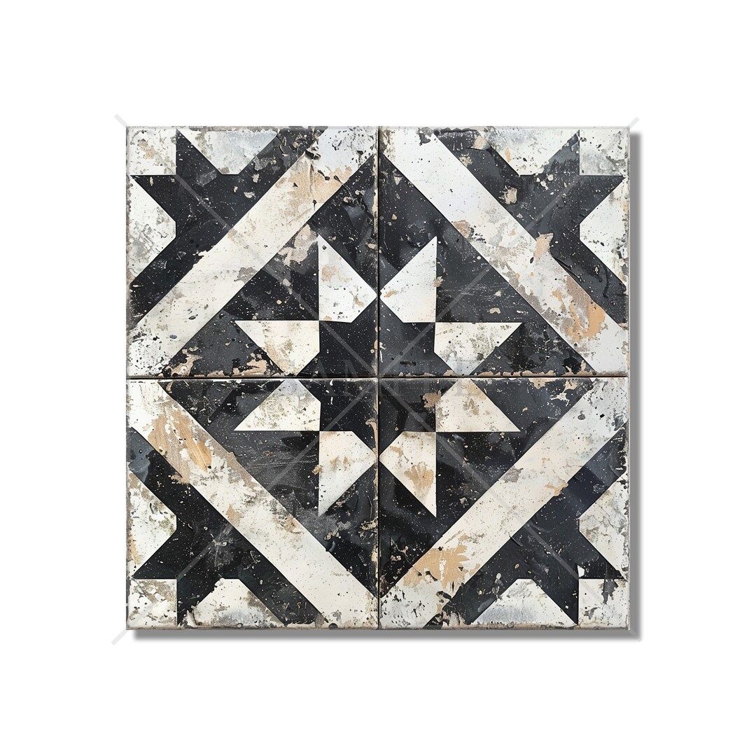 Rustic Black and White Ceramic Tile - Patterned Tile Backsplash ...