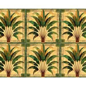 Art Deco Palm Design Ceramic Green Tile Kitchen Backsplash Tile Vintage ...
