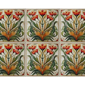 Ceramic Tile Vintage Art Nouveau Flower Design - Kitchen Backsplash ...