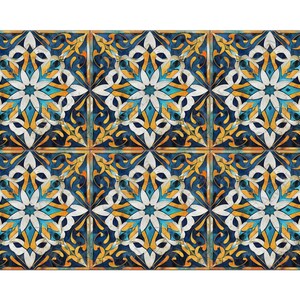 Blue Yellow Orange Backsplash Tile Vintage Moroccan Tile Design Kitchen ...