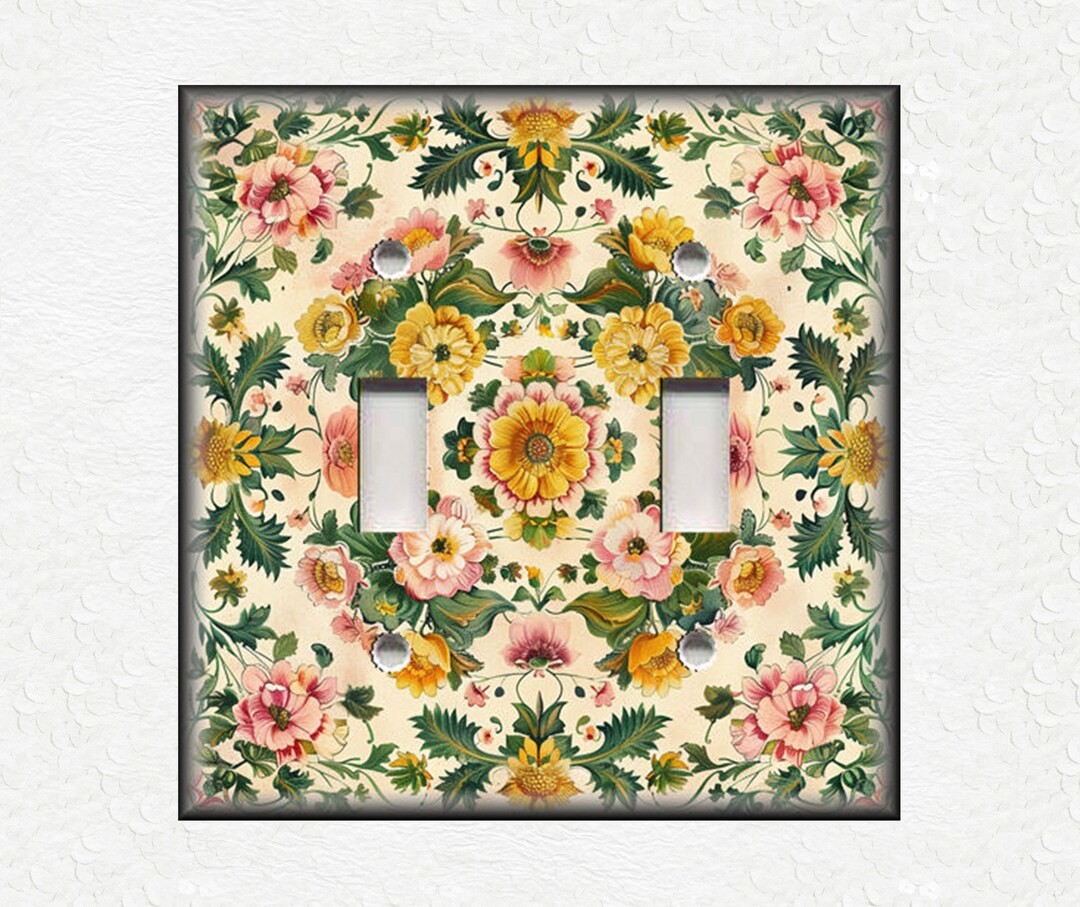Pink Yellow Green Floral Design Metal Light Switch Plate Covers ...
