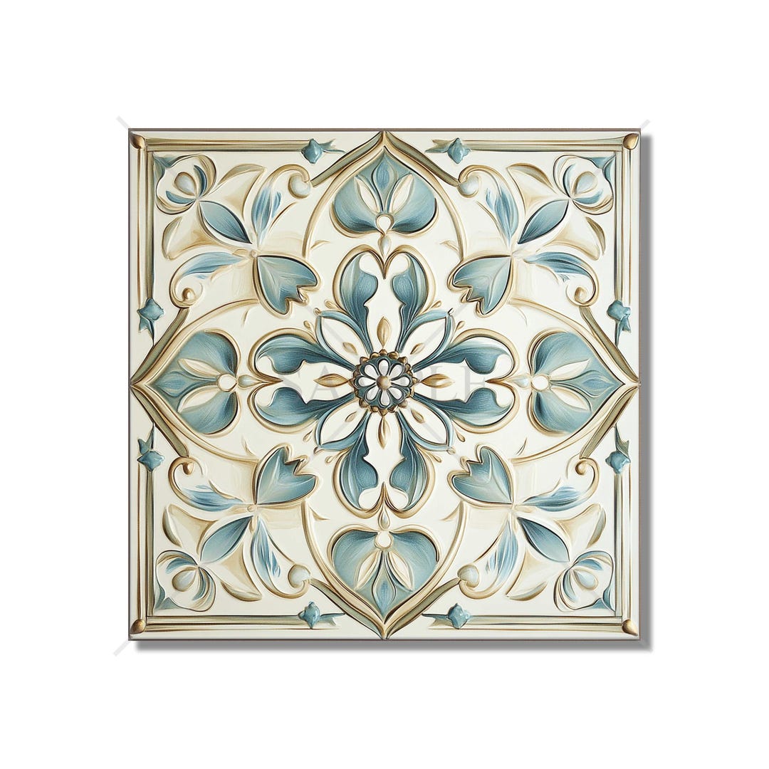 Antique Cream Blue Ceramic Tile Cream Patterned Kitchen Tile Patterned ...