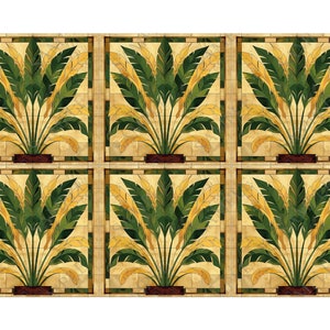 Art Deco Palm Design Ceramic Green Tile Kitchen Backsplash Tile Vintage ...