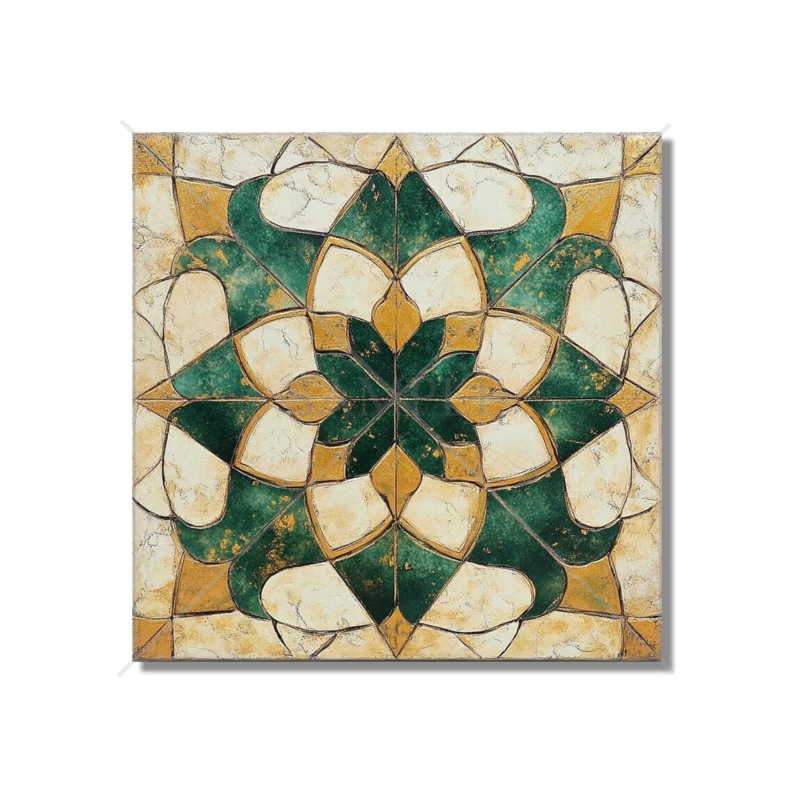 Dark Green Patterned Ceramic Tile - Vintage Aged Design Tile - Unique ...
