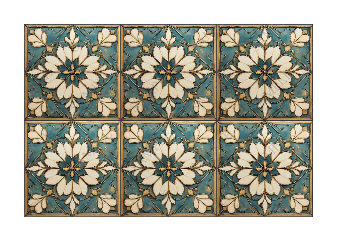 Teal Vintage Design Ceramic Tile Kitchen Backsplash Tile - Bathroom ...