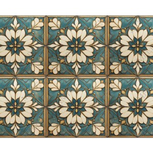 Teal Vintage Design Ceramic Tile Kitchen Backsplash Tile - Bathroom ...
