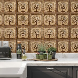 Tree of Life Design Ceramic Tile Neutral Kitchen Backsplash Tree Design ...