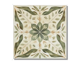 Green Beige Botanical Ceramic Tile Patterned Kitchen Backsplash Tile ...