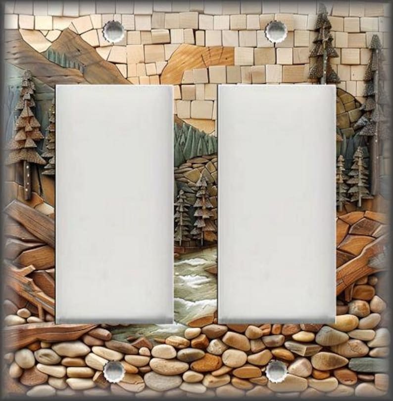 Stone Wood Mosaic Mountain Design Metal Light Switch Cover - Unique ...