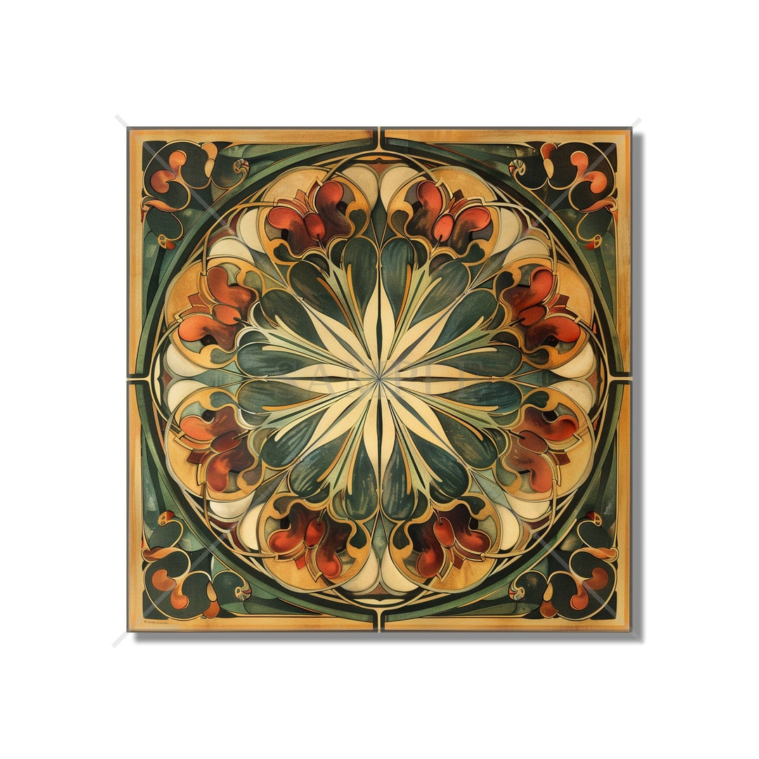 Earth Tones Ceramic Tile Medallion Design Kitchen Backsplash Tile ...