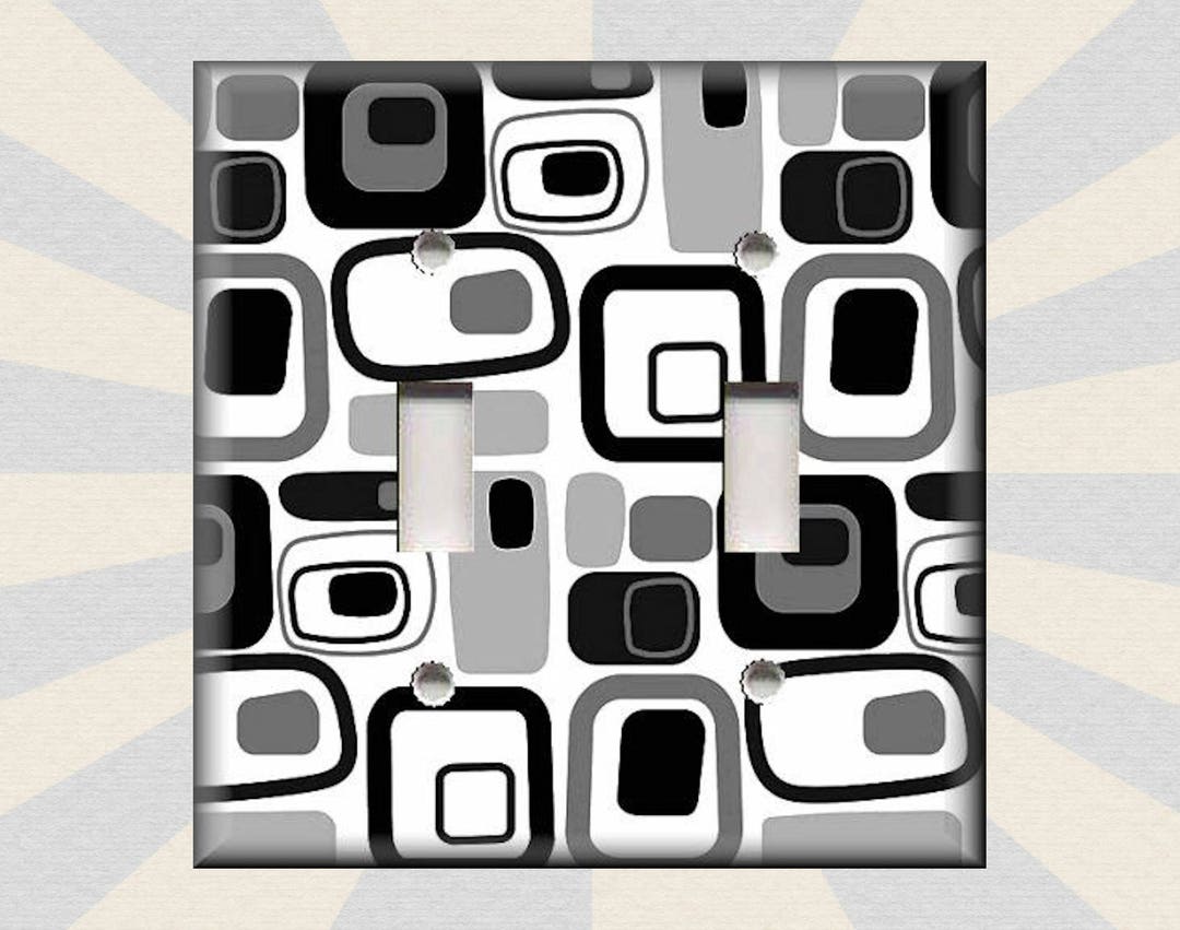 Retro Mod Decor Squares Black and White Home Decor - Metal Light Switch ...