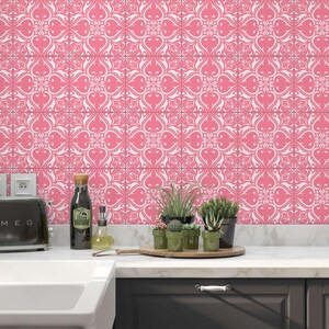 Pink and White Patterned Ceramic Tile Design Kitchen Backsplash Tile ...