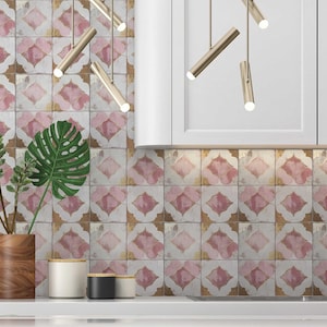 Pink Geometric Ceramic Tile Pink and White Kitchen Backsplash Tile ...