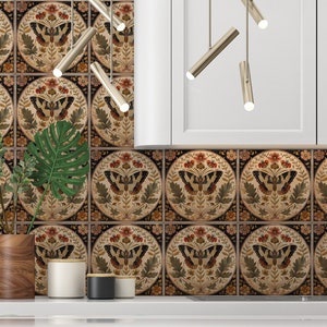 Vintage Botanical Butterfly Design Ceramic Tile - Kitchen Backsplash ...