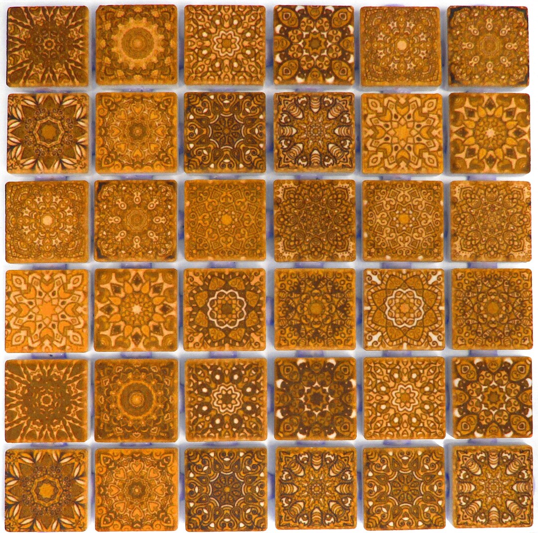 Orange Mixed Mandala Boho Moroccan Tile Medallions Mosaic Backsplash ...