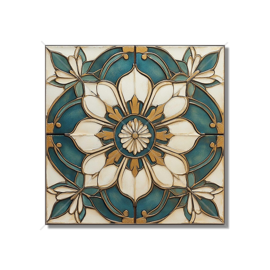 Teal Vintage Design Ceramic Tile Kitchen Backsplash Tile - Bathroom ...