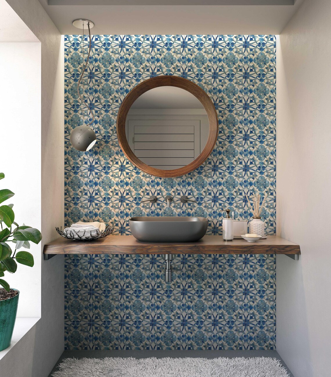 Blue Gray White Ceramic Tile - Patterned Tile Backsplash - Blue Kitchen ...