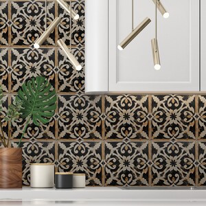 Rustic Black and Tan Ceramic Tile - Patterned Tile Backsplash - Kitchen ...