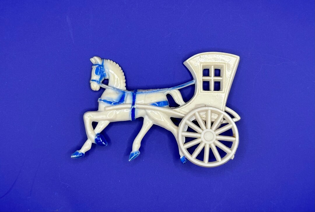 Vintage Plastic Horse and Carriage Buggy Pin Brooch - Etsy