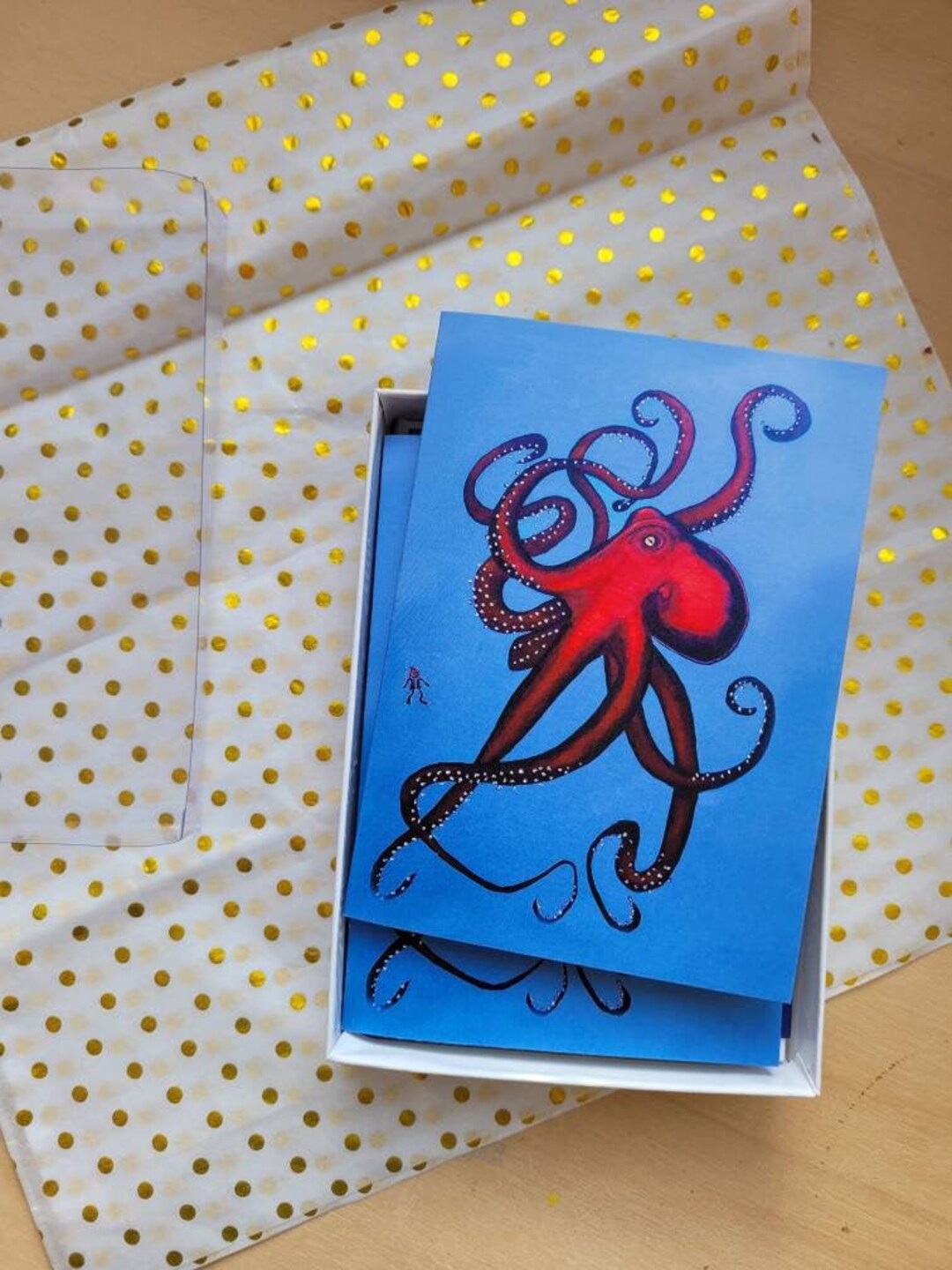 Red Octopus Note Card Set: Diver and Sea Creature Cards - Etsy