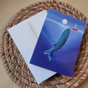 Whale Note Cards Dreamy Blue Whale and Sailboat Under the Full Moon ...