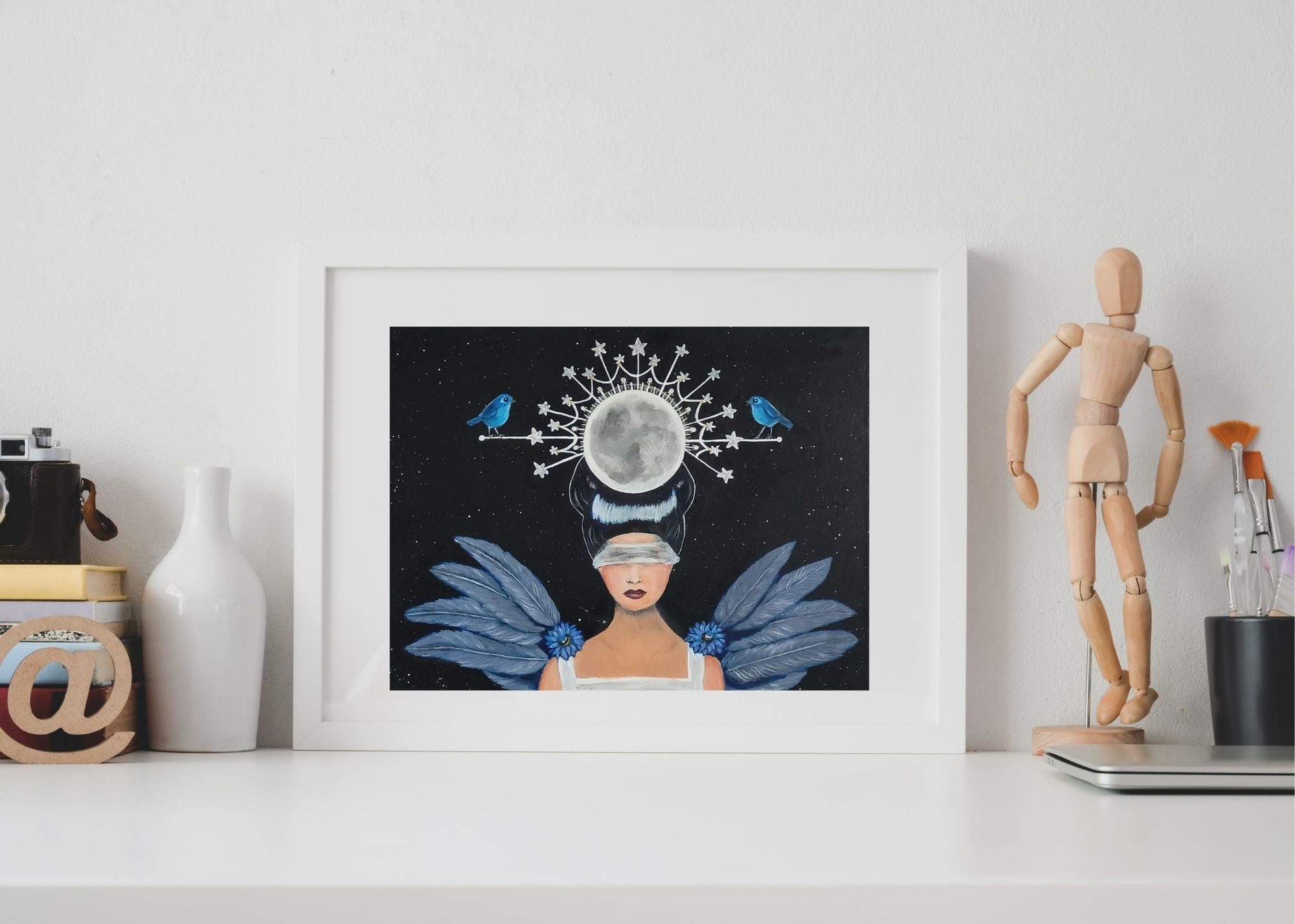 Moon Goddess Art Print, Celestial Art, Illuminated Moon, Goddess ...