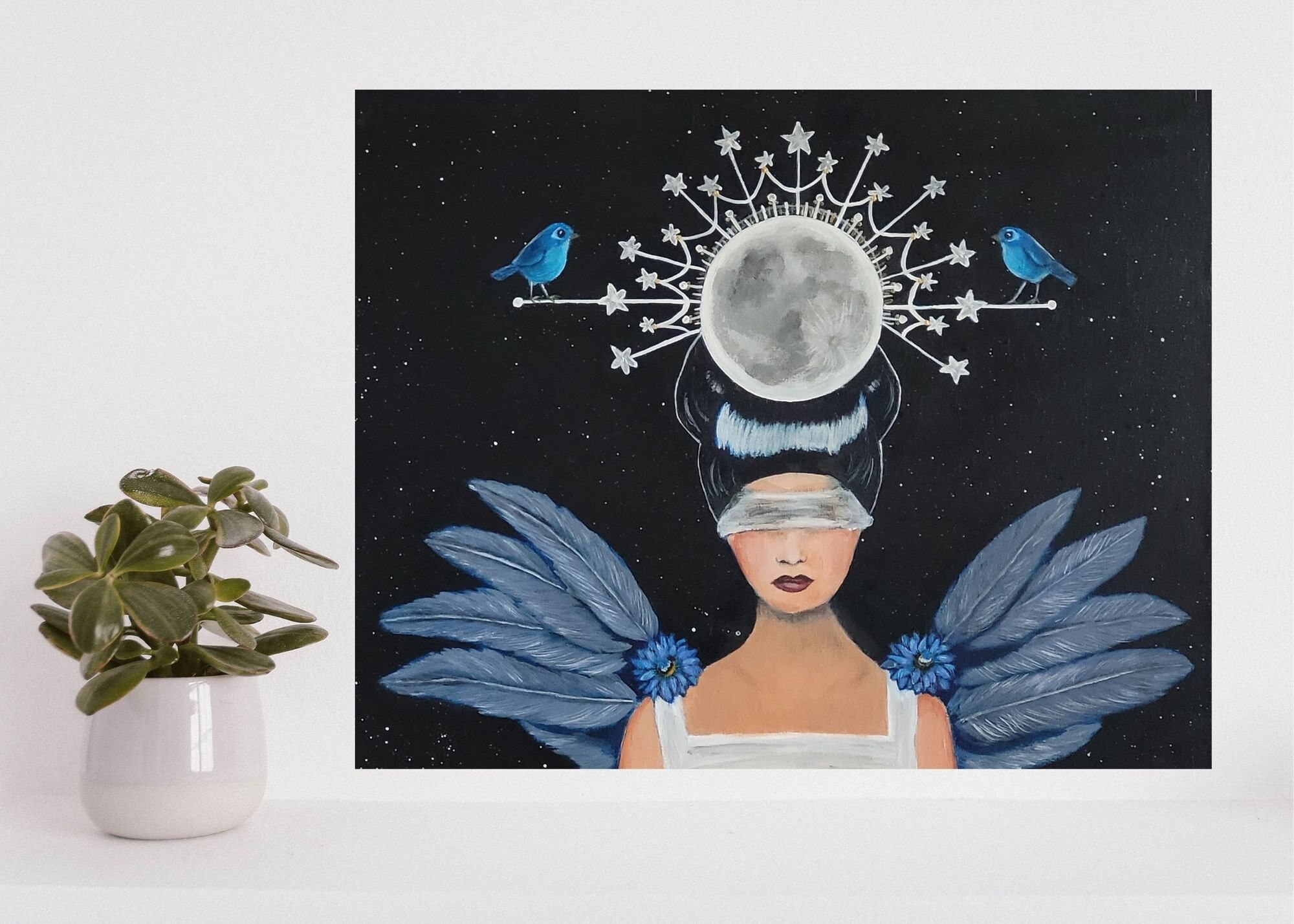 Moon Goddess Art Print, Celestial Art, Illuminated Moon, Goddess ...