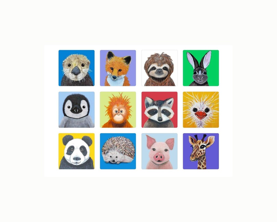 Animal Memory Game Animal Match Game Colorful Animals Learning Game ...