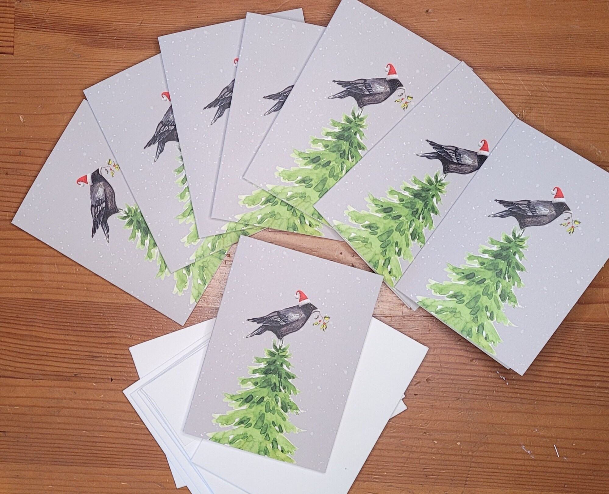 Santa Crow in Snowy Tree Holiday Cards, Christmas Cards, Happy Holidays ...