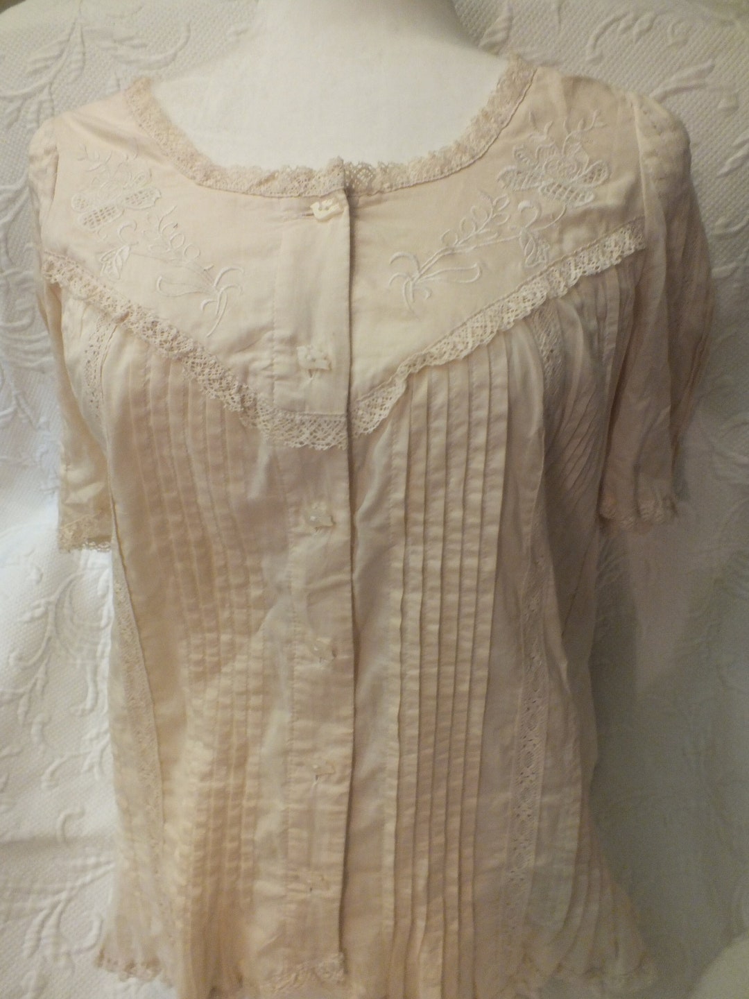 Victorian Pleated Style Top/blouse With Lace Detail and Bell Sleeves ...