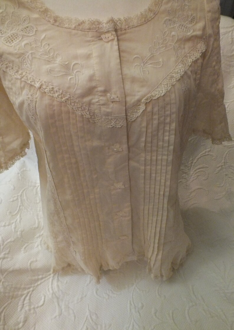 Victorian Pleated Style Top/blouse With Lace Detail and Bell Sleeves ...