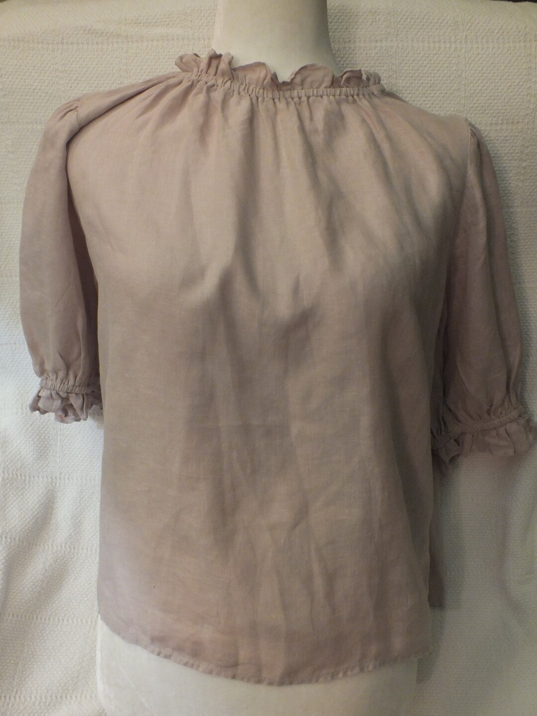Linen Mauve Blouse/top With Neck and Sleeve Ruffle - Etsy