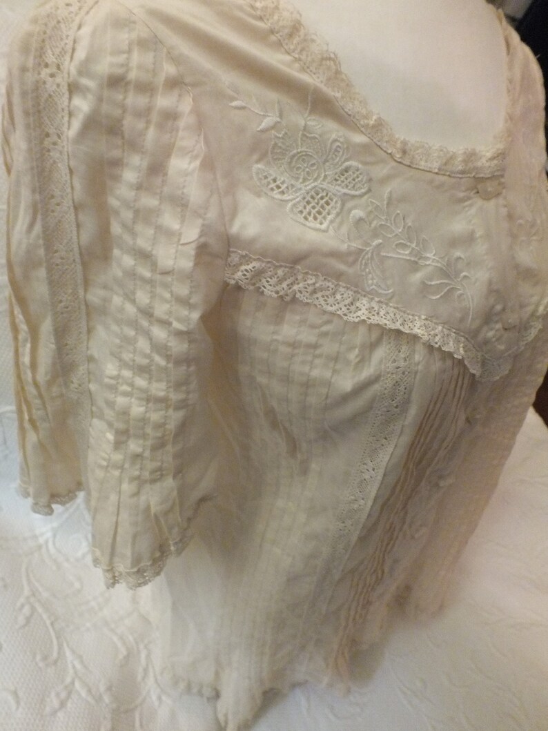 Victorian Pleated Style Top/blouse With Lace Detail and Bell Sleeves ...