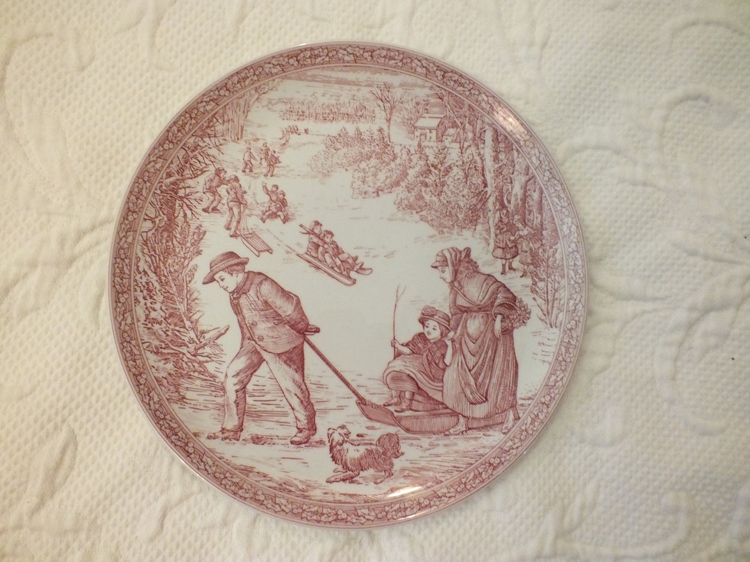 Spode Christmas Plate Victorian Scene Red - Made in England - Etsy