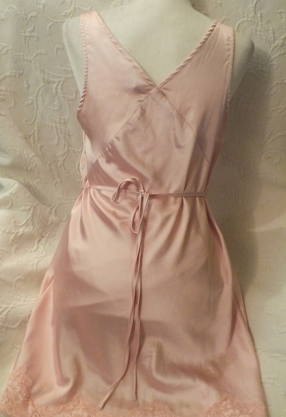 Vintage Pink Satin Nightgown with Lace Detail Size 8 - Gem