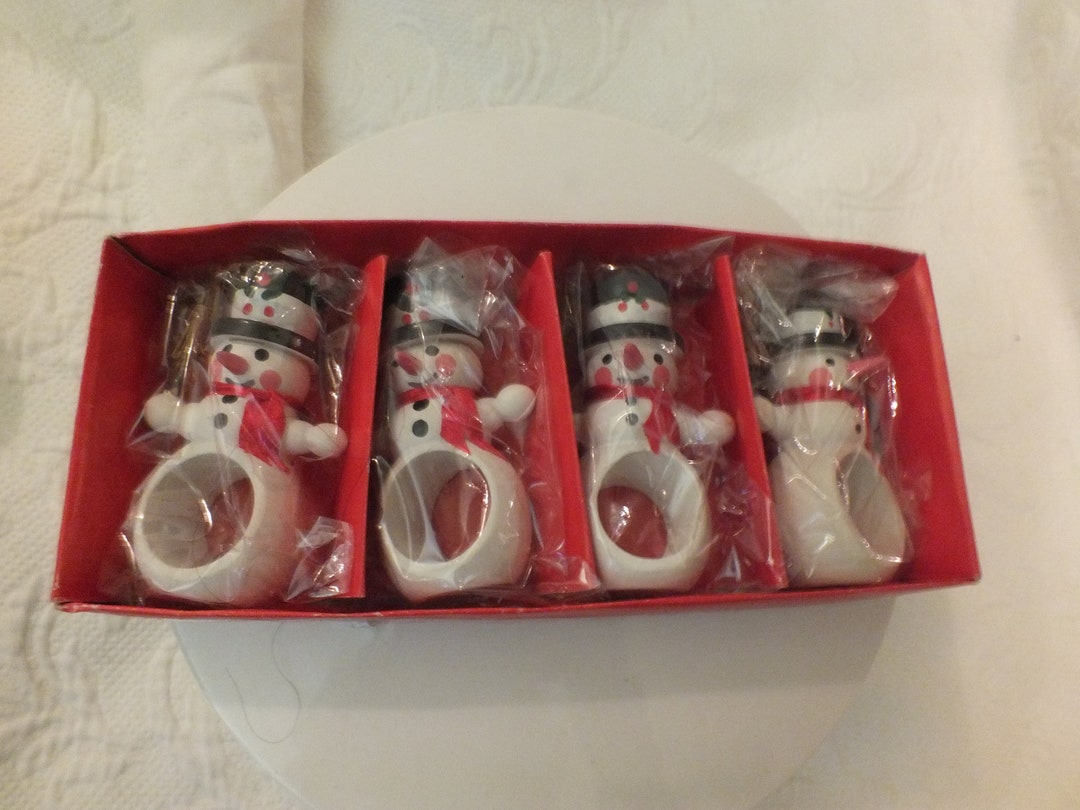Vintage Wooden Snowmen Napkin Rings Set of 4 Christmas Table - Etsy