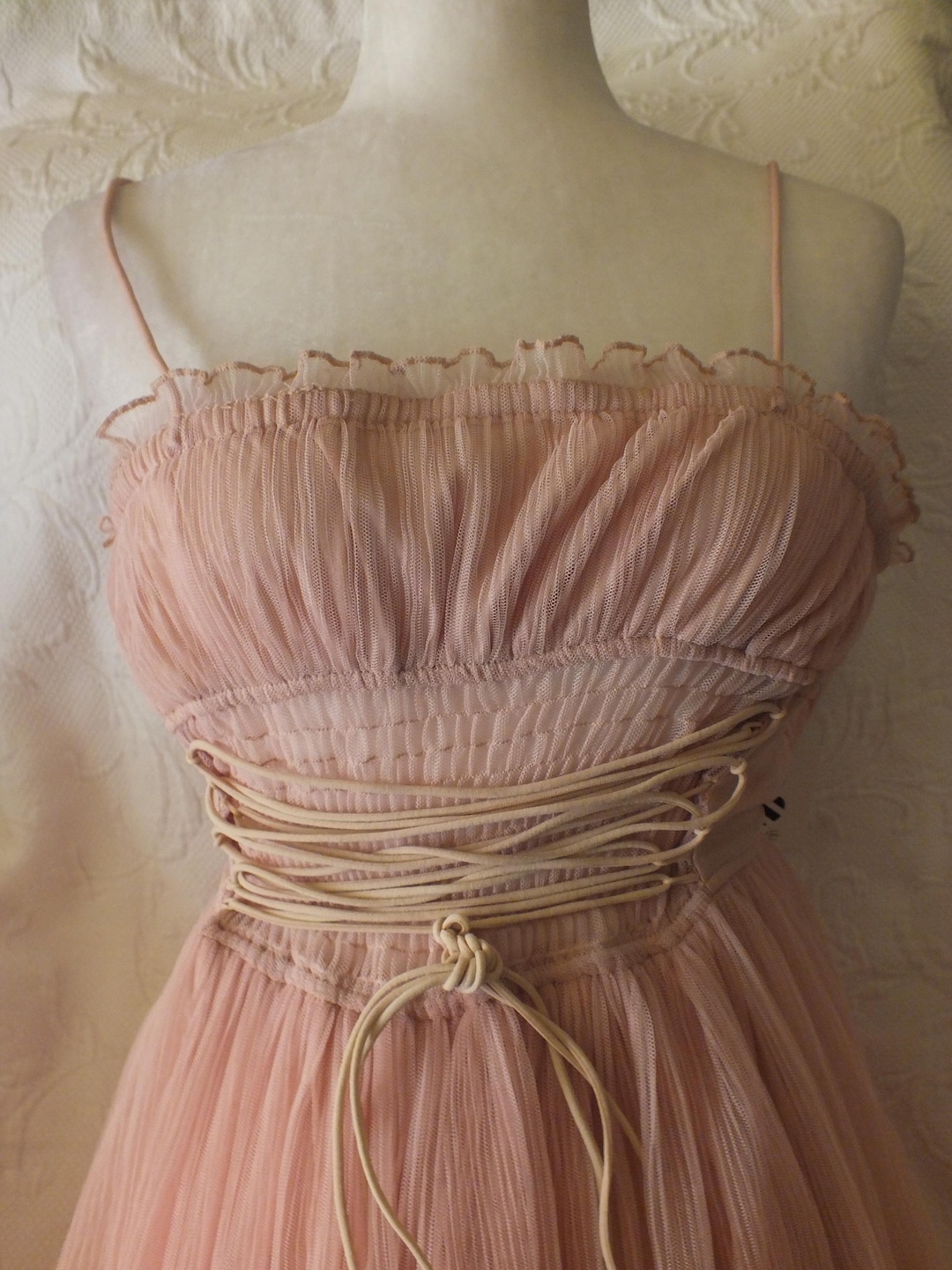 Beautiful Pink Tulle Corset Dress See Through Legs Long Pleated Dress ...