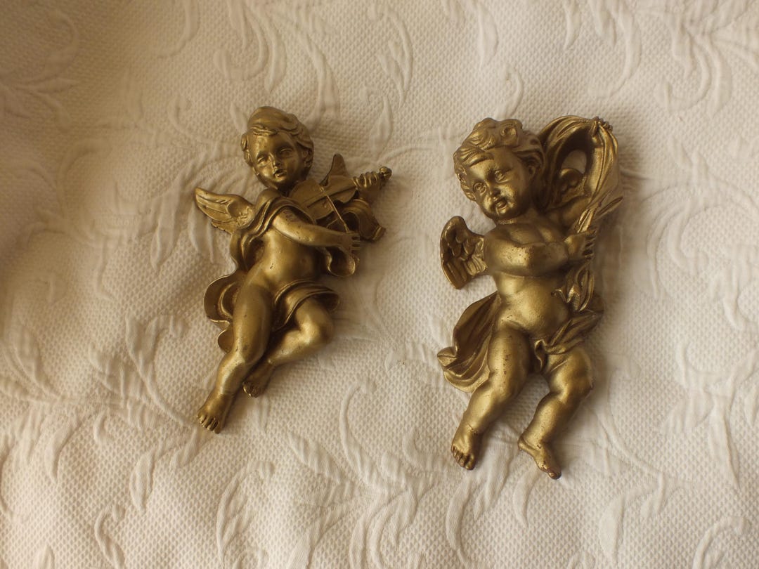 Vintage Gold Cherubs Playing Instruments Wall Hanging Wall Decor Set of ...