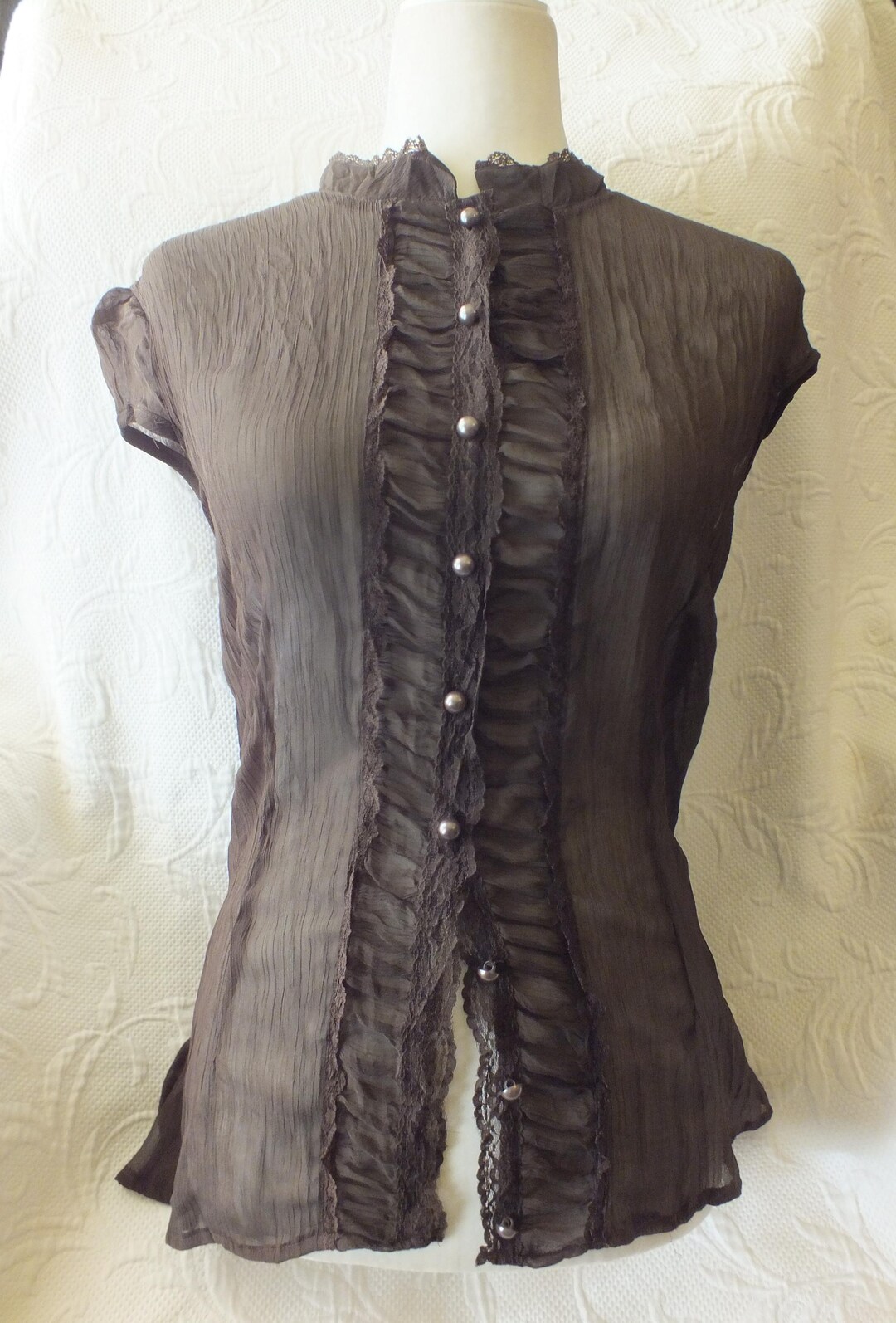 Vintage Brown Sheer Blouse With Lace Detail Size Large - Etsy