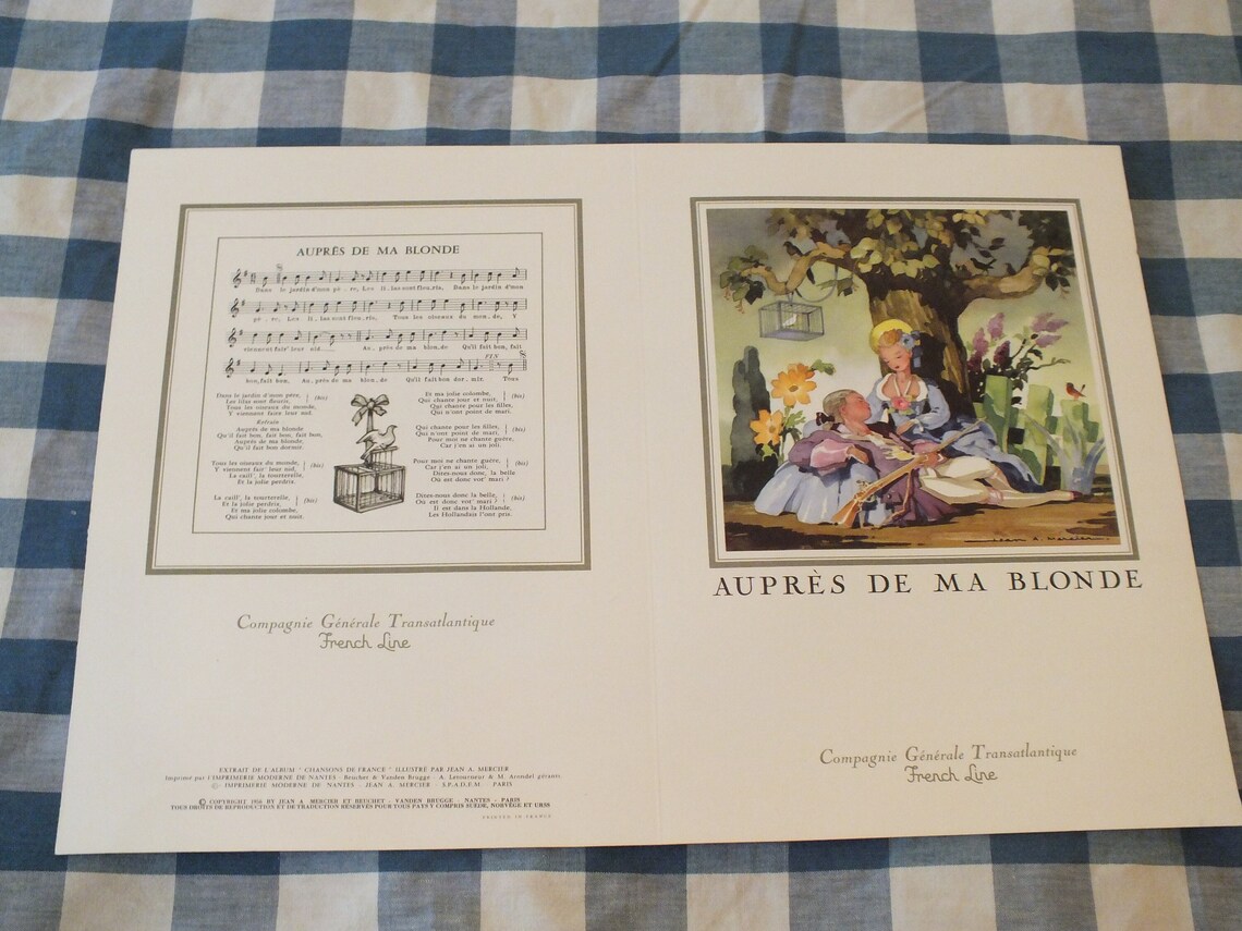Musical Print 18th Century Theme. French Menu. Printed in France - Etsy