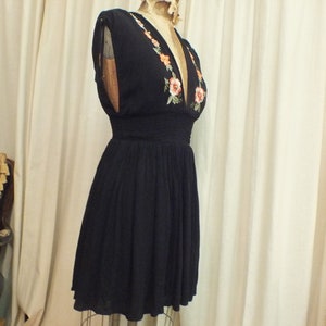 Black Embroidered Dress With Deep V Neck Short Dress Size Small - Etsy