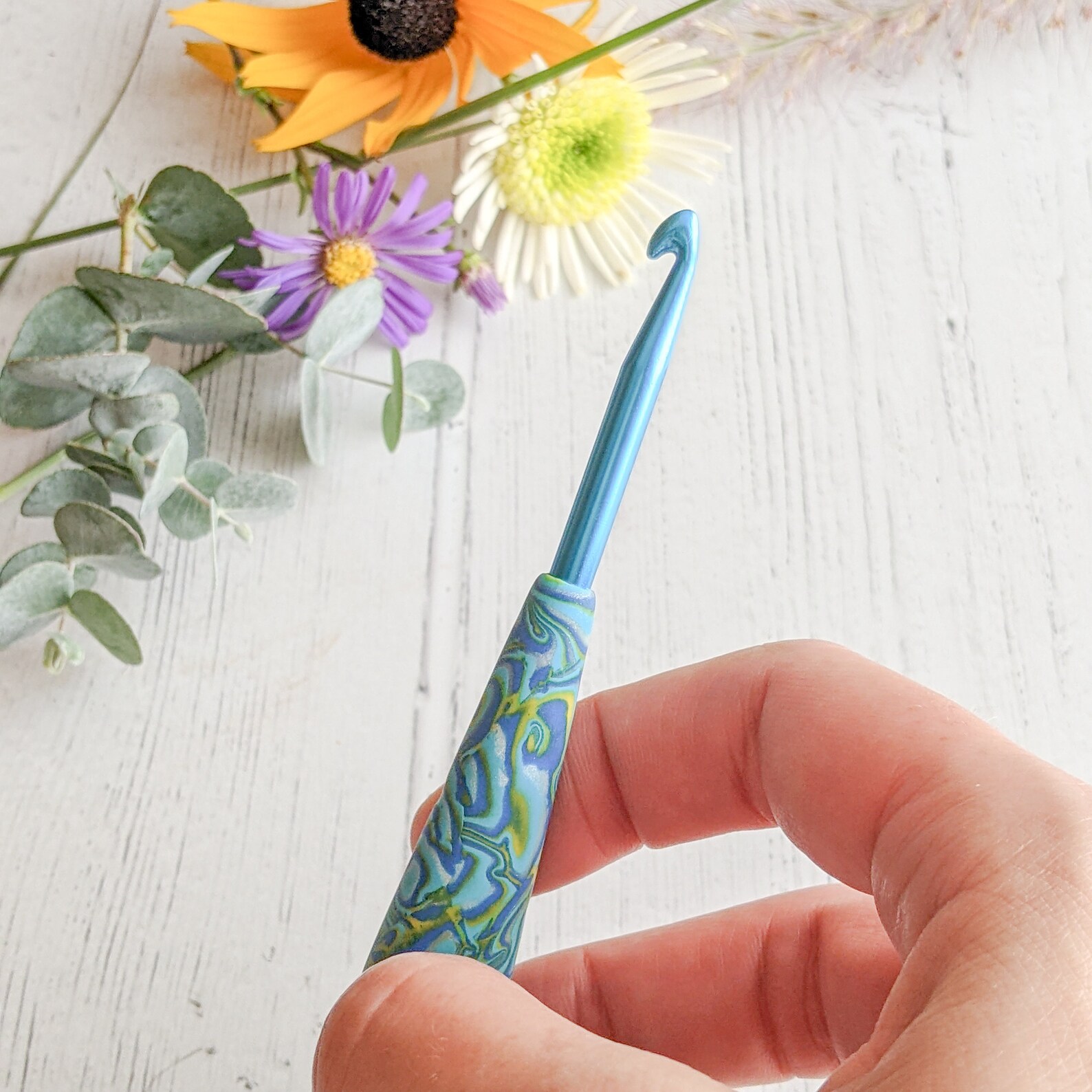 Ellipse Crochet Hook Size 5mm US Size H, Polymer Clay fimo Covered ...