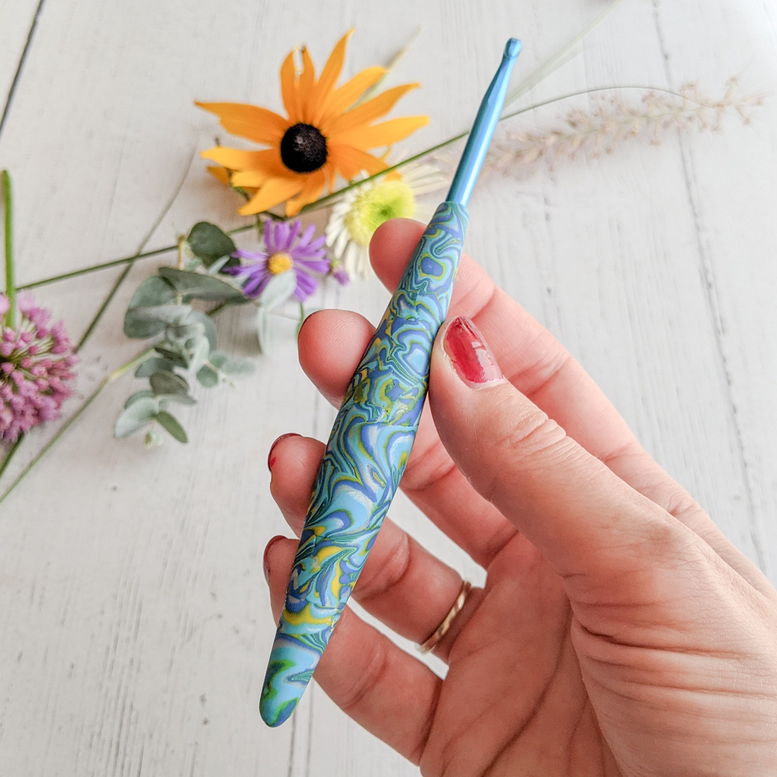 Ellipse Crochet Hook Size 5mm US Size H, Polymer Clay fimo Covered ...